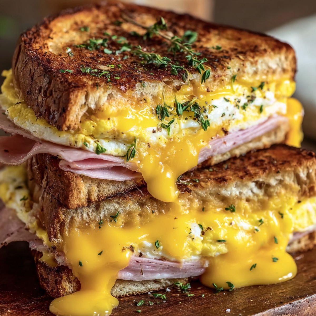 Egg and Ham Breakfast Sandwich : Cheesy Skillet Recipe
